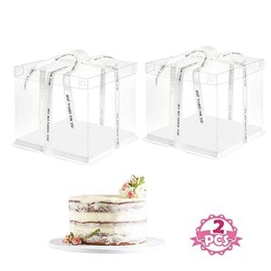 2 pack clear tall cake boxes - 8 inch clear cake box with ribbon birthday anniversary wedding tier clear cake boxes 10'' x 10'' x 7''