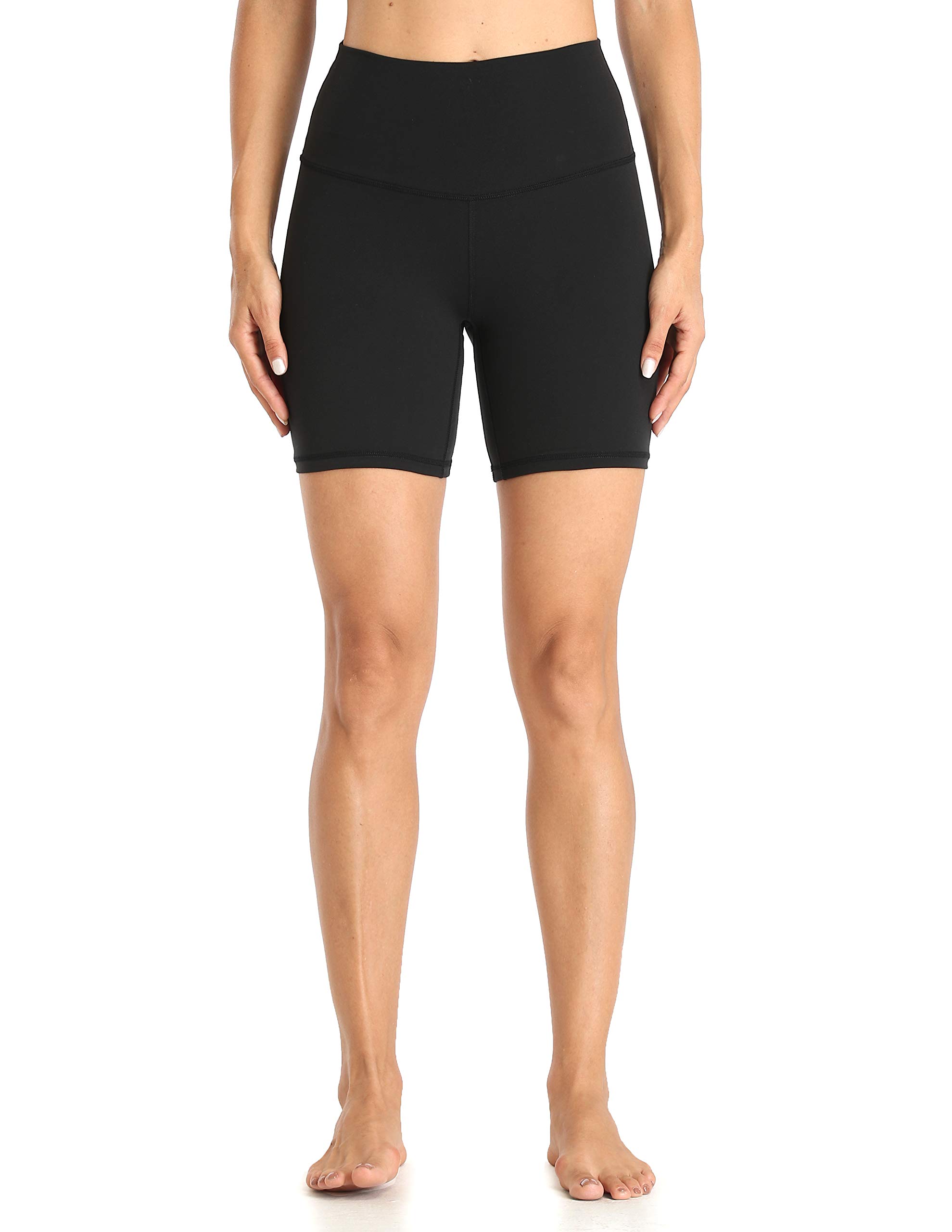 YUNOGA Women's High Waisted Yoga Short 6" Inseam Workout Athletic Biker Shorts (S, Black)