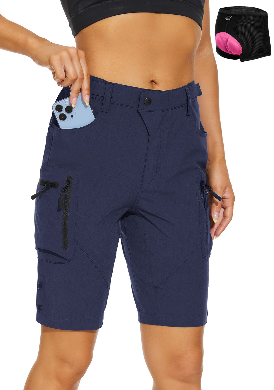 Cycorld Women's-Mountain-Bike-Shorts, Cycling Padded Biking Shorts with Pocket(Navy, Medium)