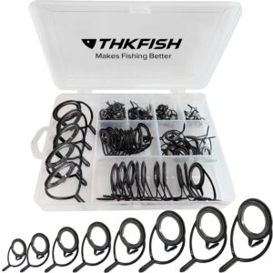 thkfish fishing rod guides fishing rod repair kit baitcasting/spinning rod guides ceramics stainless steel carbon guide repair black- frame 75pcs