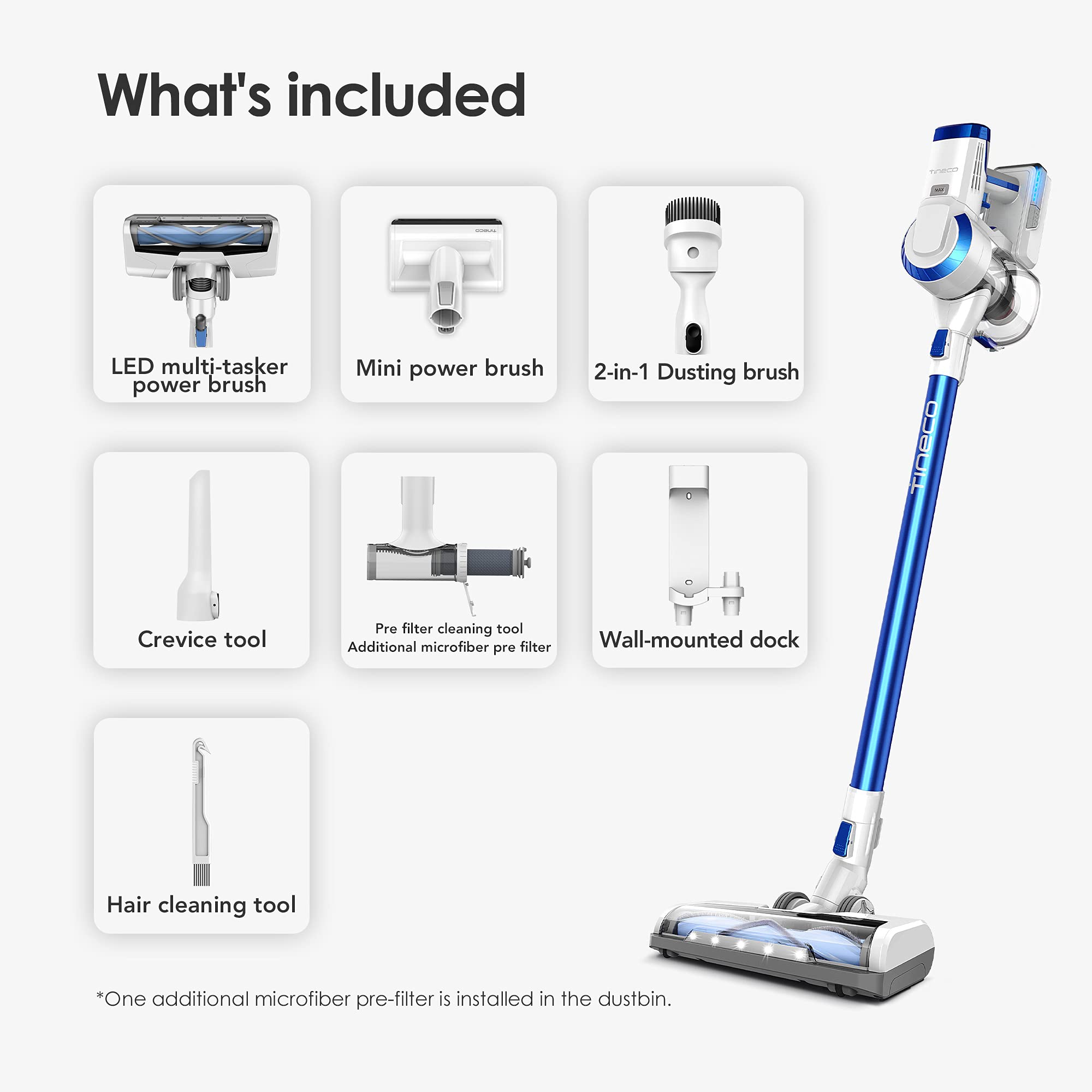 Tineco A10 Hero Cordless Stick/Handheld Vacuum Cleaner with Wall Mount, Super Lightweight with Powerful Suction for Carpet, Hard Floor & Pet - Space Blue