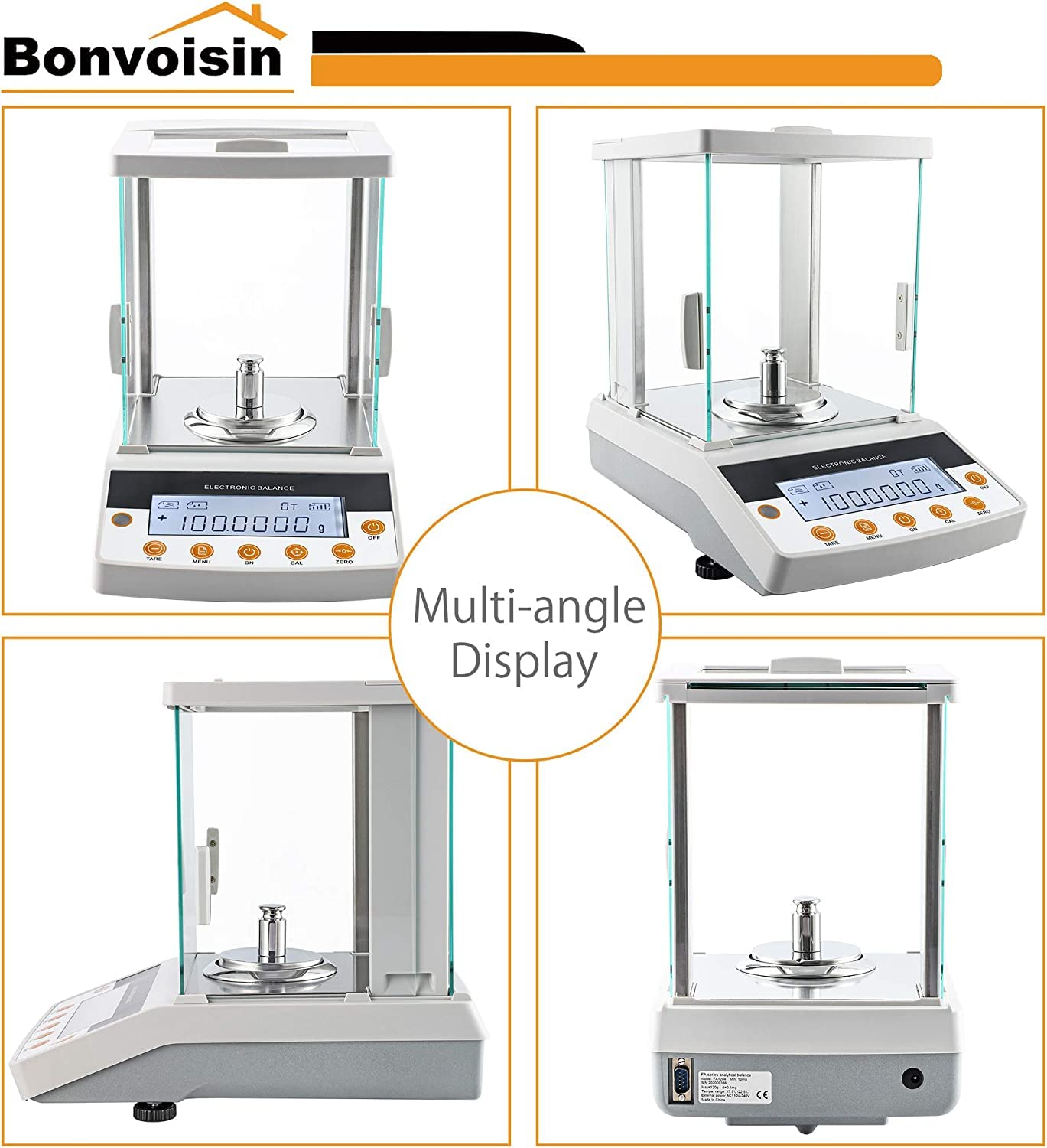 Bonvoisin Digital Analytical Balance 0.1mg High Precision Lab Scale CE Certificated Electronic Balance 0.0001g Scientific Laboratory Scale (220g, 0.1mg)