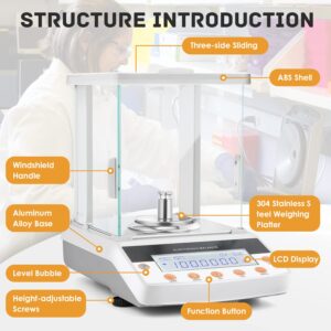 Bonvoisin Digital Analytical Balance 0.1mg High Precision Lab Scale CE Certificated Electronic Balance 0.0001g Scientific Laboratory Scale (220g, 0.1mg)