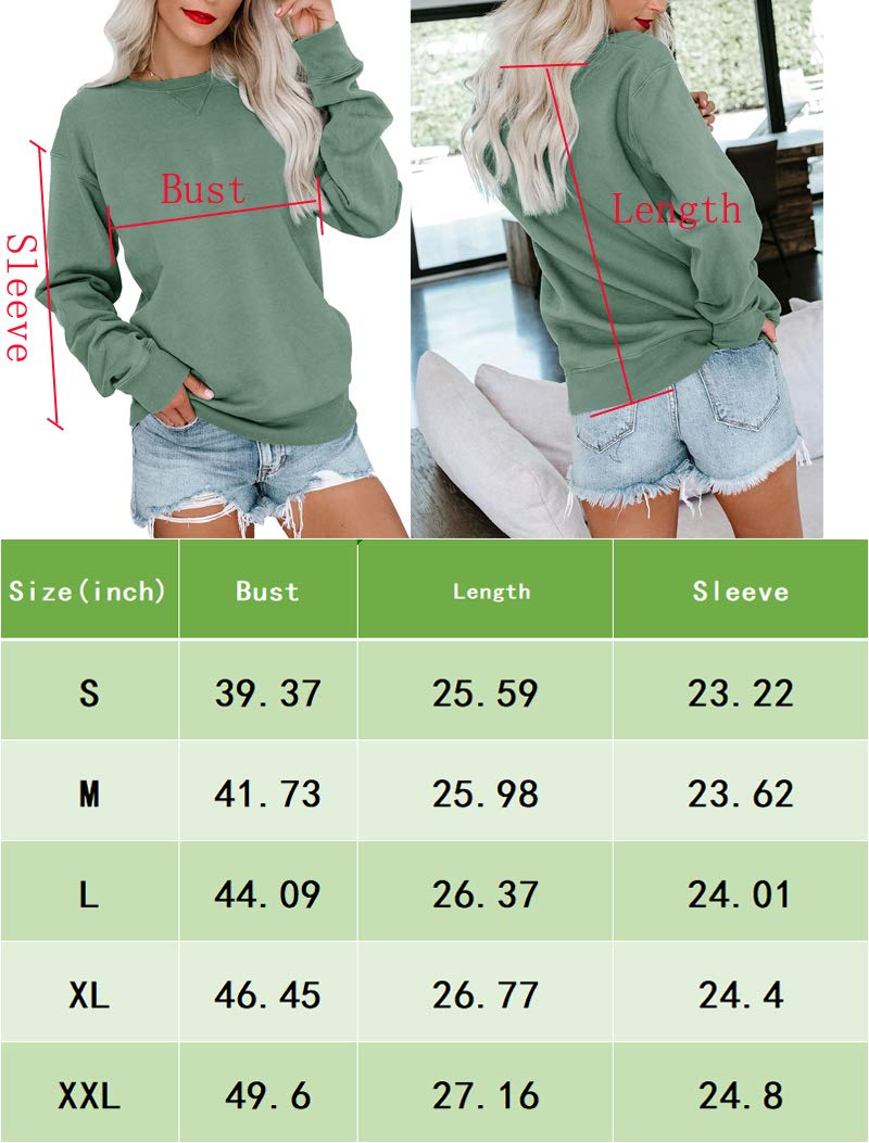 Bingerlily Womens Casual Long Sleeve Sweatshirt Crew Neck Cute Pullover Relaxed Fit Tops (Green,Medium)