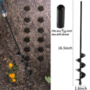 TCBWFY Auger Drill Bits for Planting 3x16.5in and 1.6x16.5in Solid Shaft Plant Flower Bulb Auger Spiral Hole Drill Rapid Planter Earth Post Umbrella Hole Digger for 3/8"Hex Drive Drill