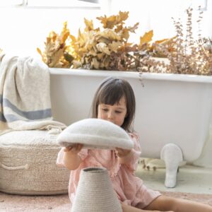 Lorena Canals Basket Baby Mushroom - Natural, Linen, Soil Brown - Baskets - Ø 7'' x 8" - 97% Cotton, 3% Other Fibres