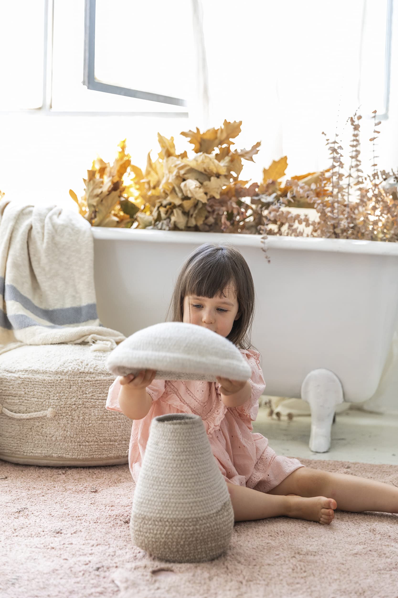 Lorena Canals Basket Baby Mushroom - Natural, Linen, Soil Brown - Baskets - Ø 7'' x 8" - 97% Cotton, 3% Other Fibres