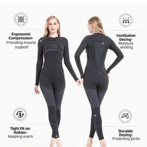 NOOYME Thermal Underwear for Women Long Johns for Women, Base Layer Women Black-grey