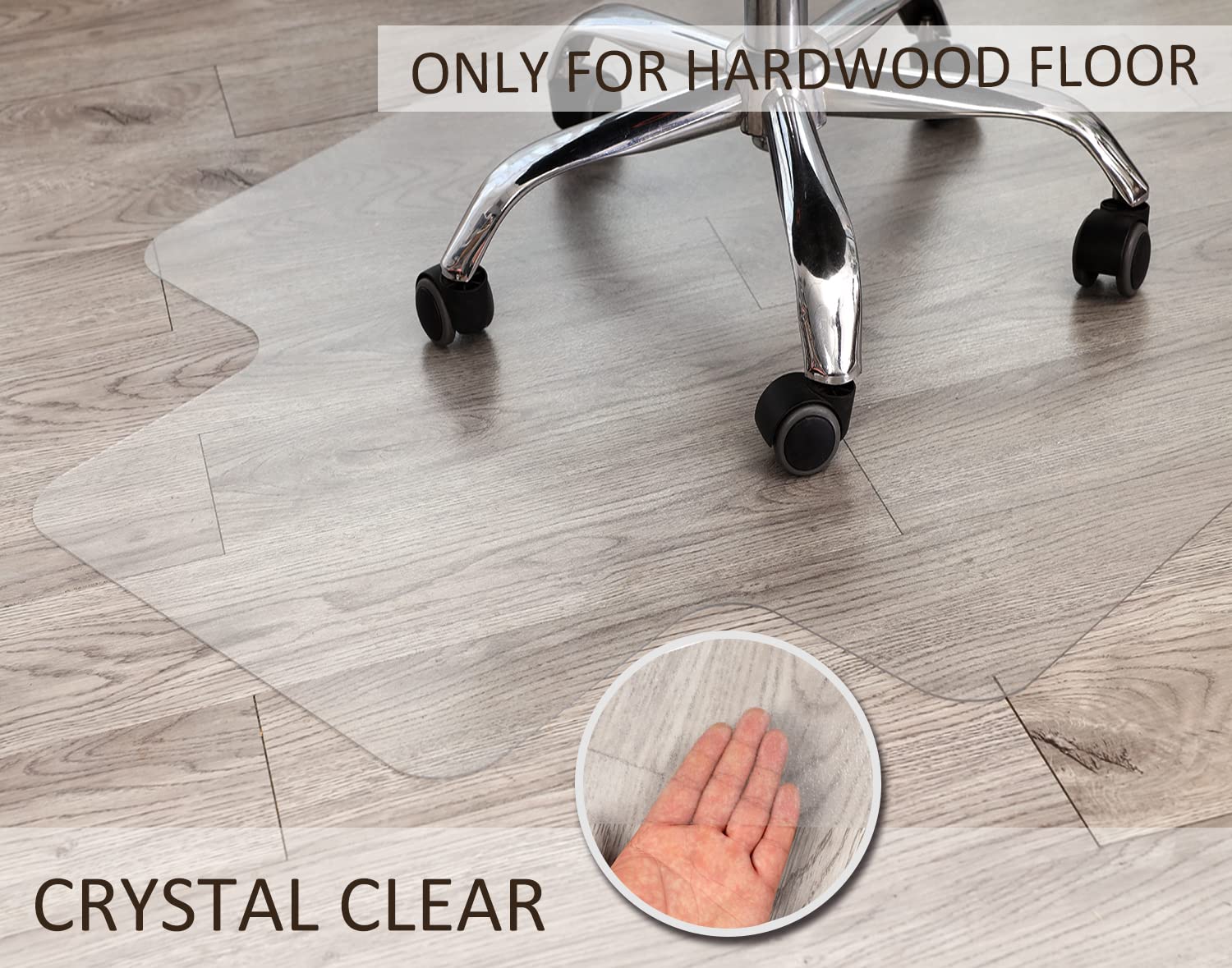 HOMEK Office Chair Mat for Hardwood Floor, 48”x 36” Clear Floor Protector Mat for Office Chair, Vinyl Desk Chair Mat for Hard Floors, Easy Glide for Chairs