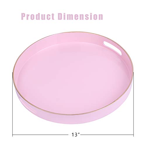 Zosenley Decorative Tray, Round Plastic Tray with Handles, Modern Vanity Tray and Serving Tray for Ottoman, Coffee Table, Kitchen and Bathroom, Size 13” (Pink)