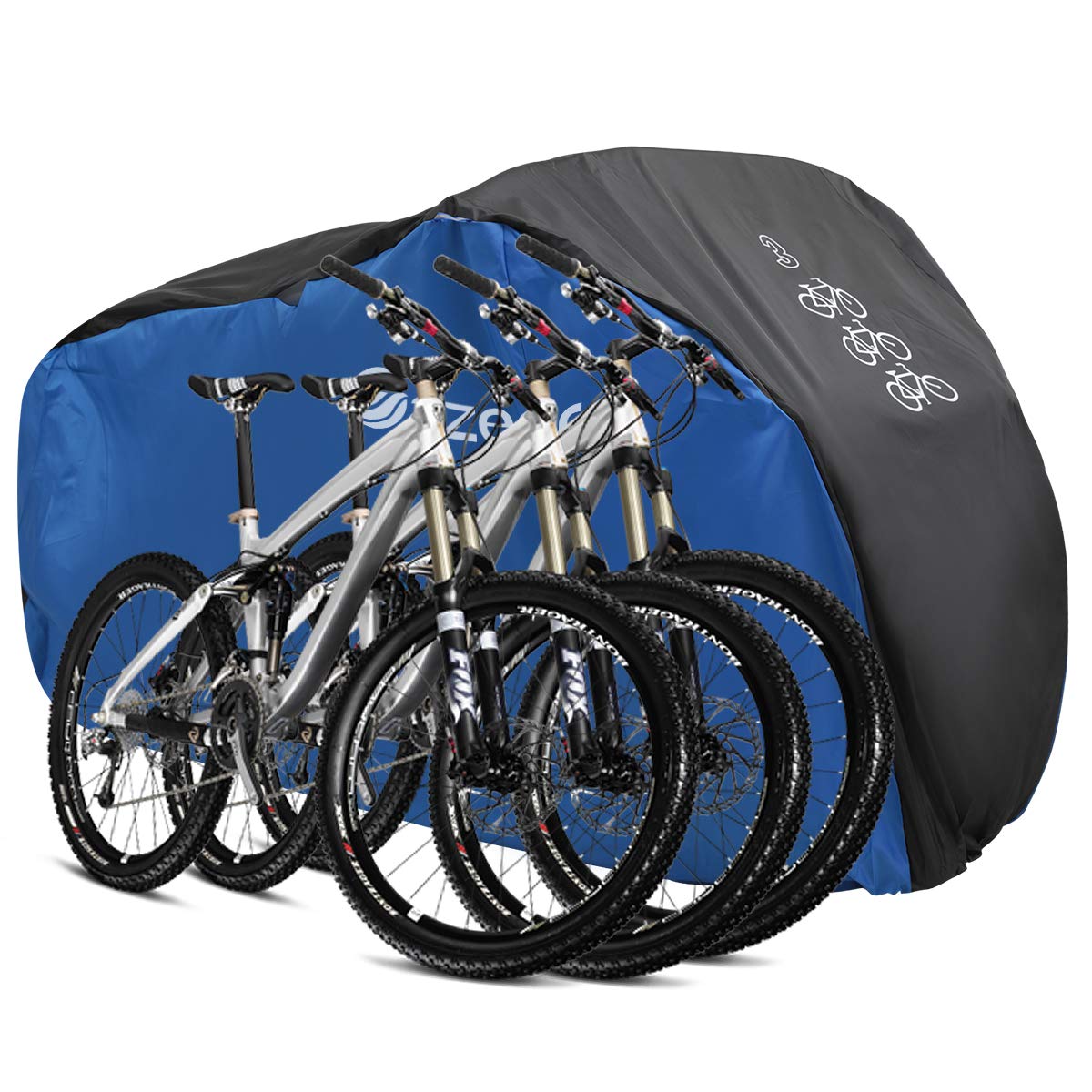 Gazeer Bicycle Cover with Lock Hole Reflective Safety Loops for 2 or 3 Bikes up to 29" Outdoor Storage, Waterproof, Anti-UV, Heavy Duty Ripstop Material 210D