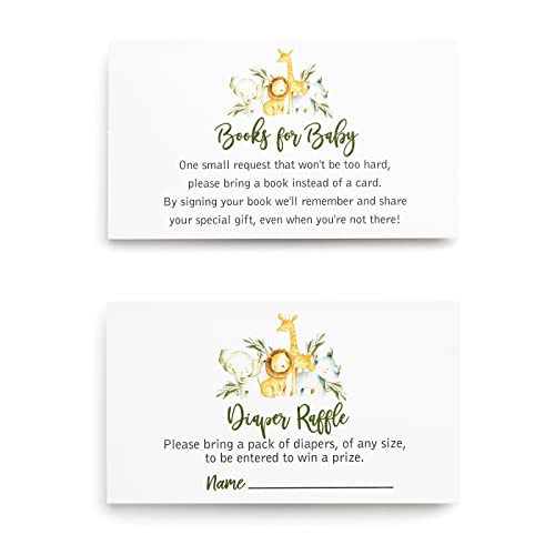 25 Wreath Safari Greenery Baby Shower Invitations (Large Size 5X7 inches), Diaper Raffle Tickets, Baby Shower Book Request Cards with Envelopes Jungle Animal Invites for Boy Neutral Baby Showers