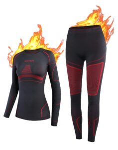 nooyme thermal underwear for women long johns for women, base layer women black-red