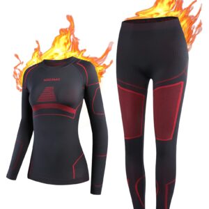 NOOYME Thermal Underwear for Women Long Johns for Women, Base Layer Women Black-red