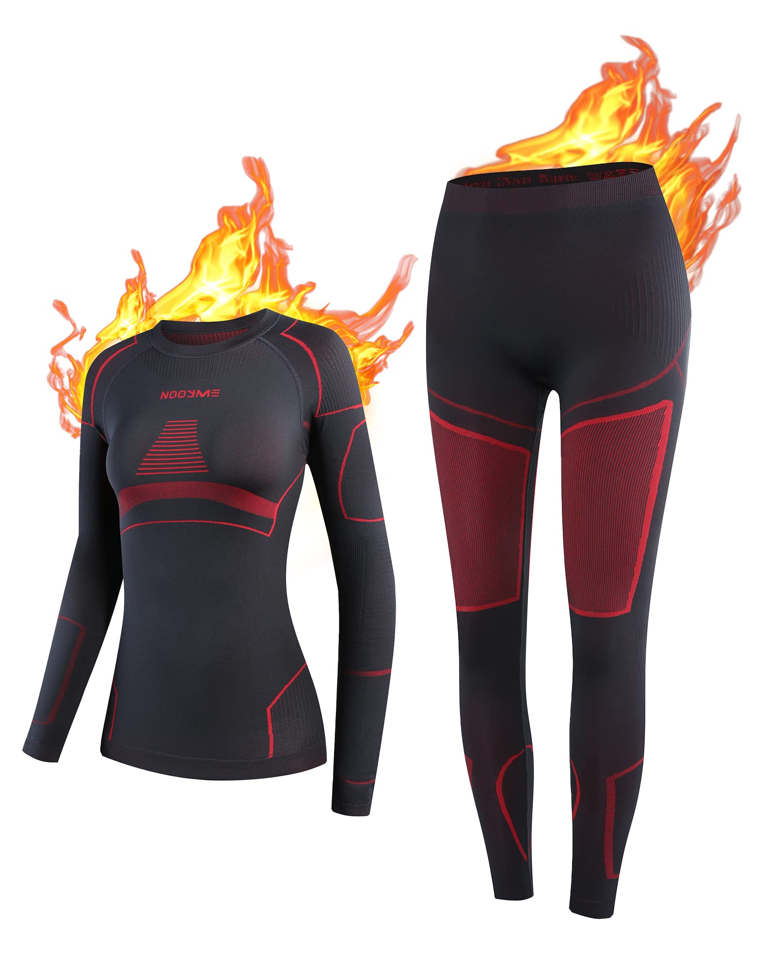 NOOYME Thermal Underwear for Women Long Johns for Women, Base Layer Women Black-red