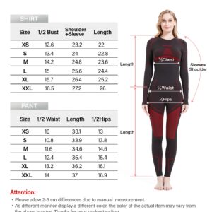 NOOYME Thermal Underwear for Women Long Johns for Women, Base Layer Women Black-red