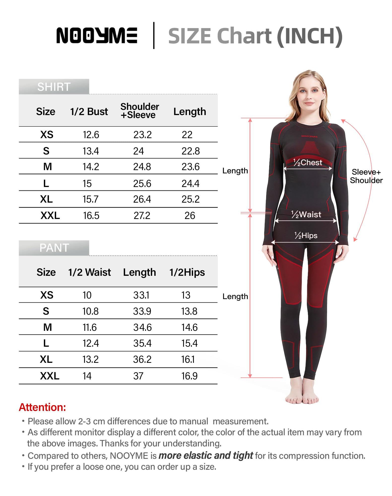 NOOYME Thermal Underwear for Women Long Johns for Women, Base Layer Women Black-red