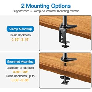 HUANUO Triple Monitor Stand - Full Motion Articulating Gas Spring Monitor Mount Fit Three 17 to 32 inch Flat/Curved LCD Computer Screens with Clamp, Grommet Kit, Silver