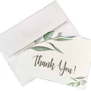 25 Greenery Thank You Cards (Flat not Foldable) With 25 Envelopes For Weddings, Engagements, Birthday, Baby or Bridal Shower, Housewarming Thanks Invites.