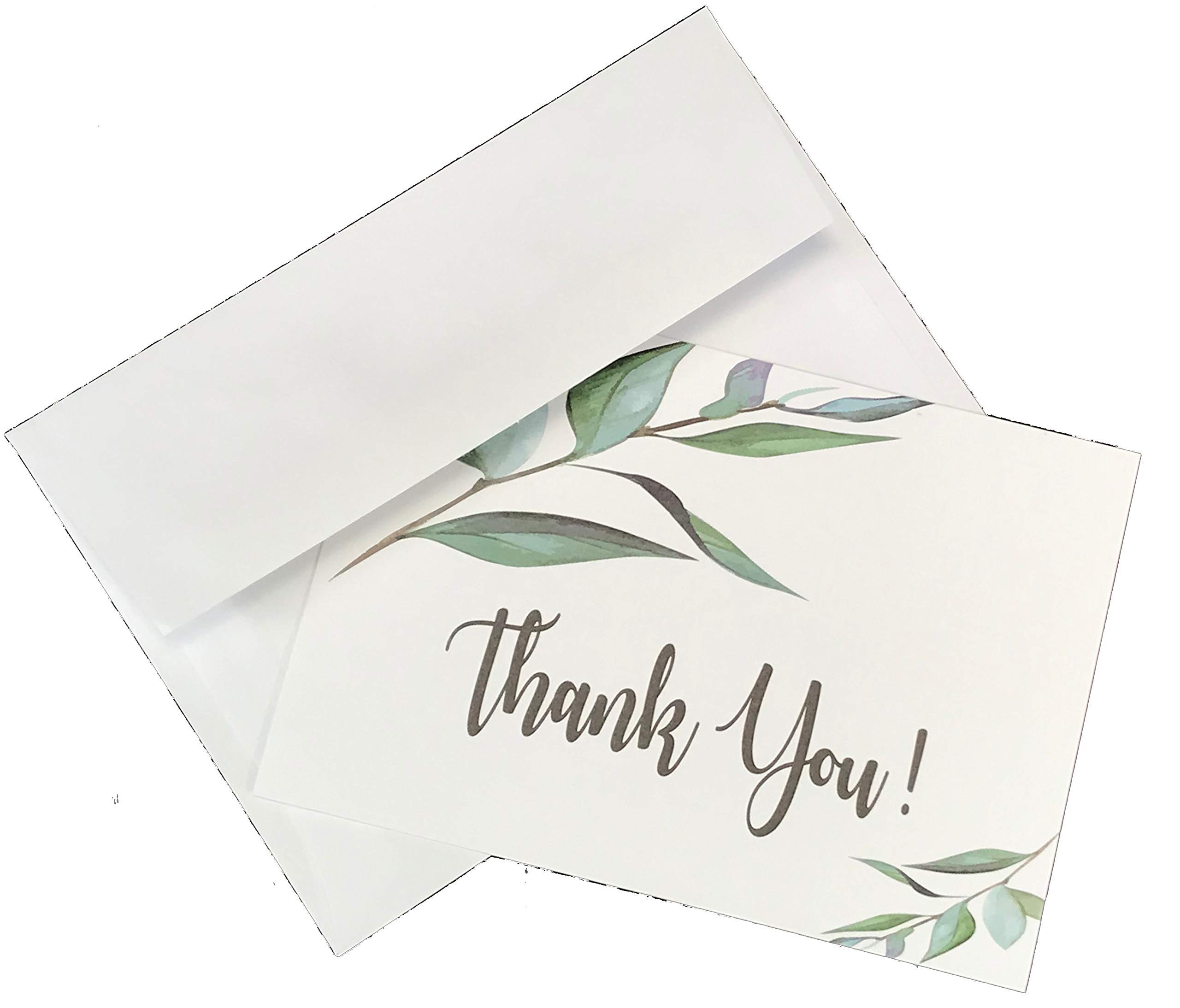 25 Greenery Thank You Cards (Flat not Foldable) With 25 Envelopes For Weddings, Engagements, Birthday, Baby or Bridal Shower, Housewarming Thanks Invites.