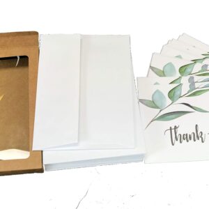 25 Greenery Thank You Cards (Flat not Foldable) With 25 Envelopes For Weddings, Engagements, Birthday, Baby or Bridal Shower, Housewarming Thanks Invites.