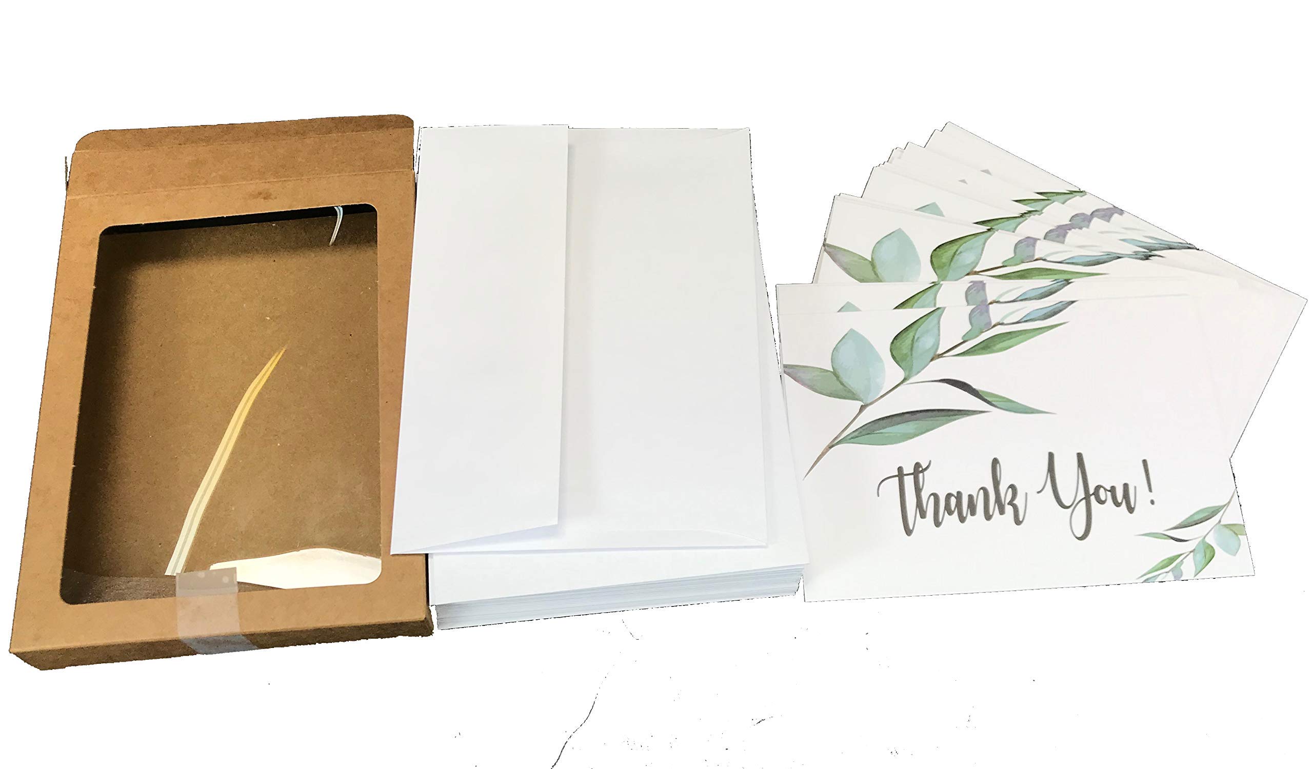 25 Greenery Thank You Cards (Flat not Foldable) With 25 Envelopes For Weddings, Engagements, Birthday, Baby or Bridal Shower, Housewarming Thanks Invites.