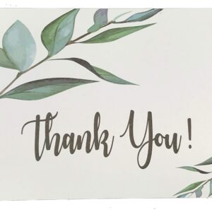 25 Greenery Thank You Cards (Flat not Foldable) With 25 Envelopes For Weddings, Engagements, Birthday, Baby or Bridal Shower, Housewarming Thanks Invites.