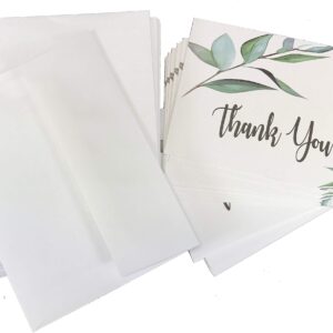 25 Greenery Thank You Cards (Flat not Foldable) With 25 Envelopes For Weddings, Engagements, Birthday, Baby or Bridal Shower, Housewarming Thanks Invites.