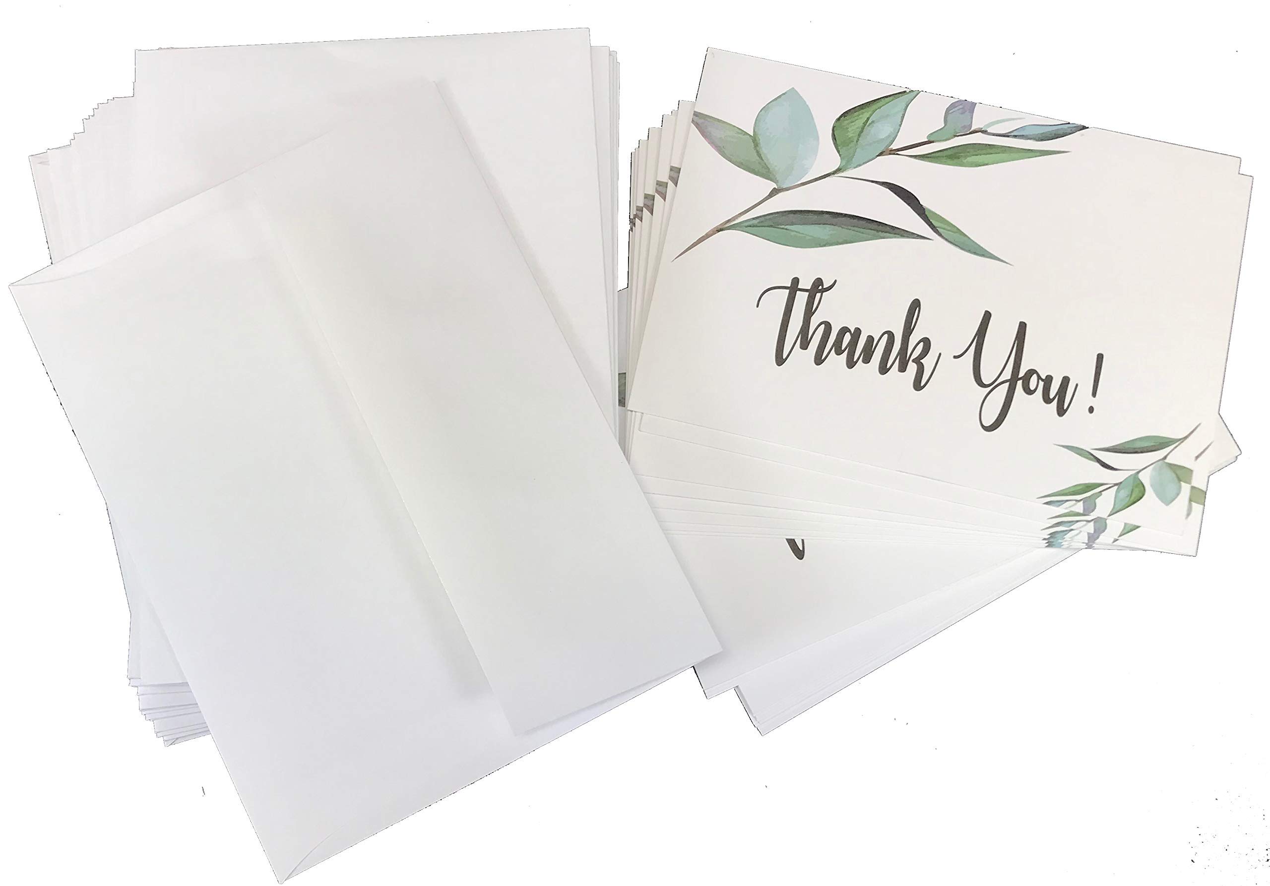 25 Greenery Thank You Cards (Flat not Foldable) With 25 Envelopes For Weddings, Engagements, Birthday, Baby or Bridal Shower, Housewarming Thanks Invites.