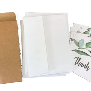 25 Greenery Thank You Cards (Flat not Foldable) With 25 Envelopes For Weddings, Engagements, Birthday, Baby or Bridal Shower, Housewarming Thanks Invites.