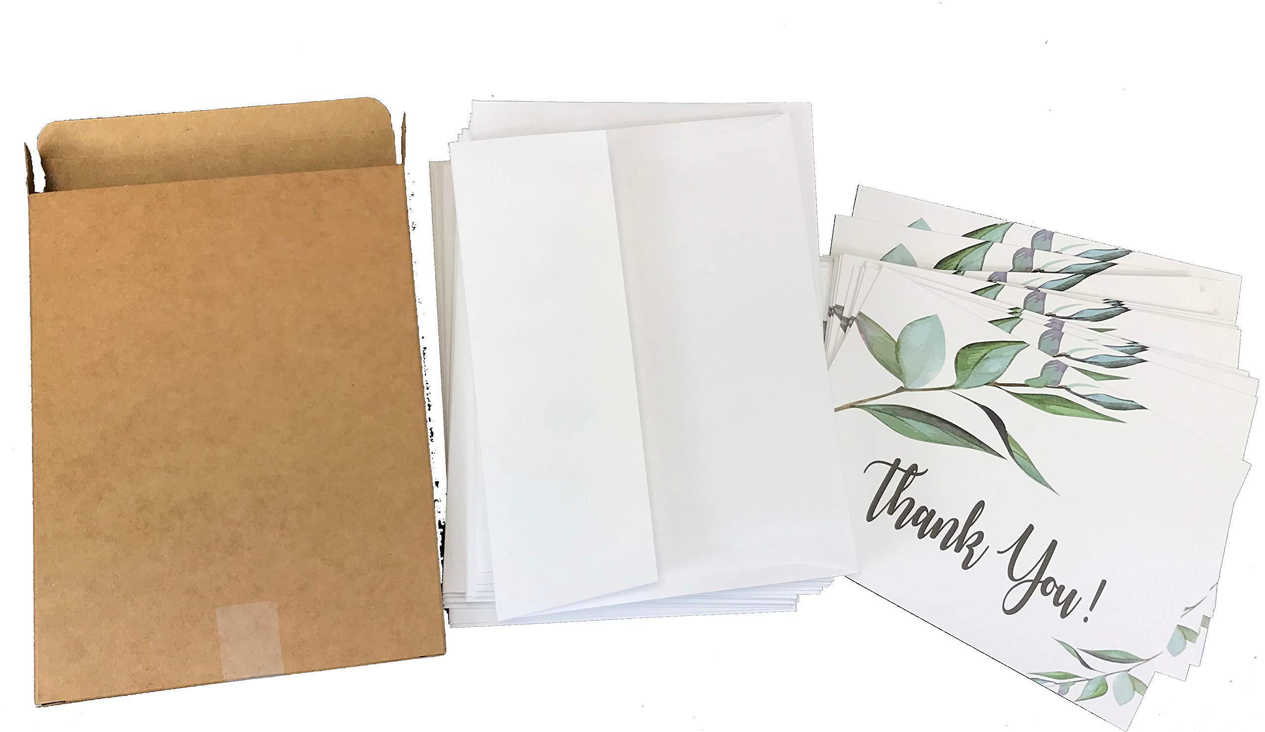 25 Greenery Thank You Cards (Flat not Foldable) With 25 Envelopes For Weddings, Engagements, Birthday, Baby or Bridal Shower, Housewarming Thanks Invites.