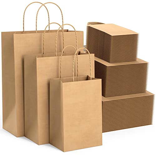 BagKraft Brown Paper Bags with Handles Mixed Size | 100% Recyclable Kraft Paper | Ideal for Gifts, Shopping, Boutique, Packaging, Merchandise, Grocery and Craft (30)