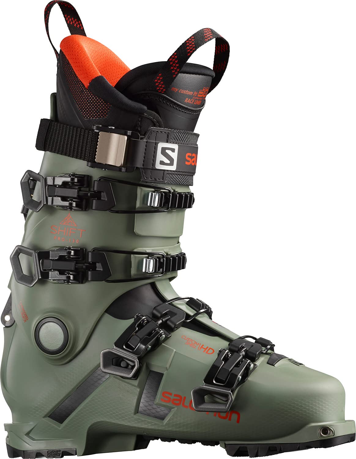 Salomon Shift Pro 130 at Mens Ski Boots Oil Green/Black/Orange Sz 11/11.5 (29/29.5)