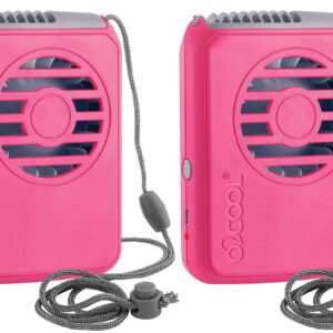 O2COOL Personal Travel Rechargeable Battery Powered Neck Cooling Fan, 2-Pack (Pink)