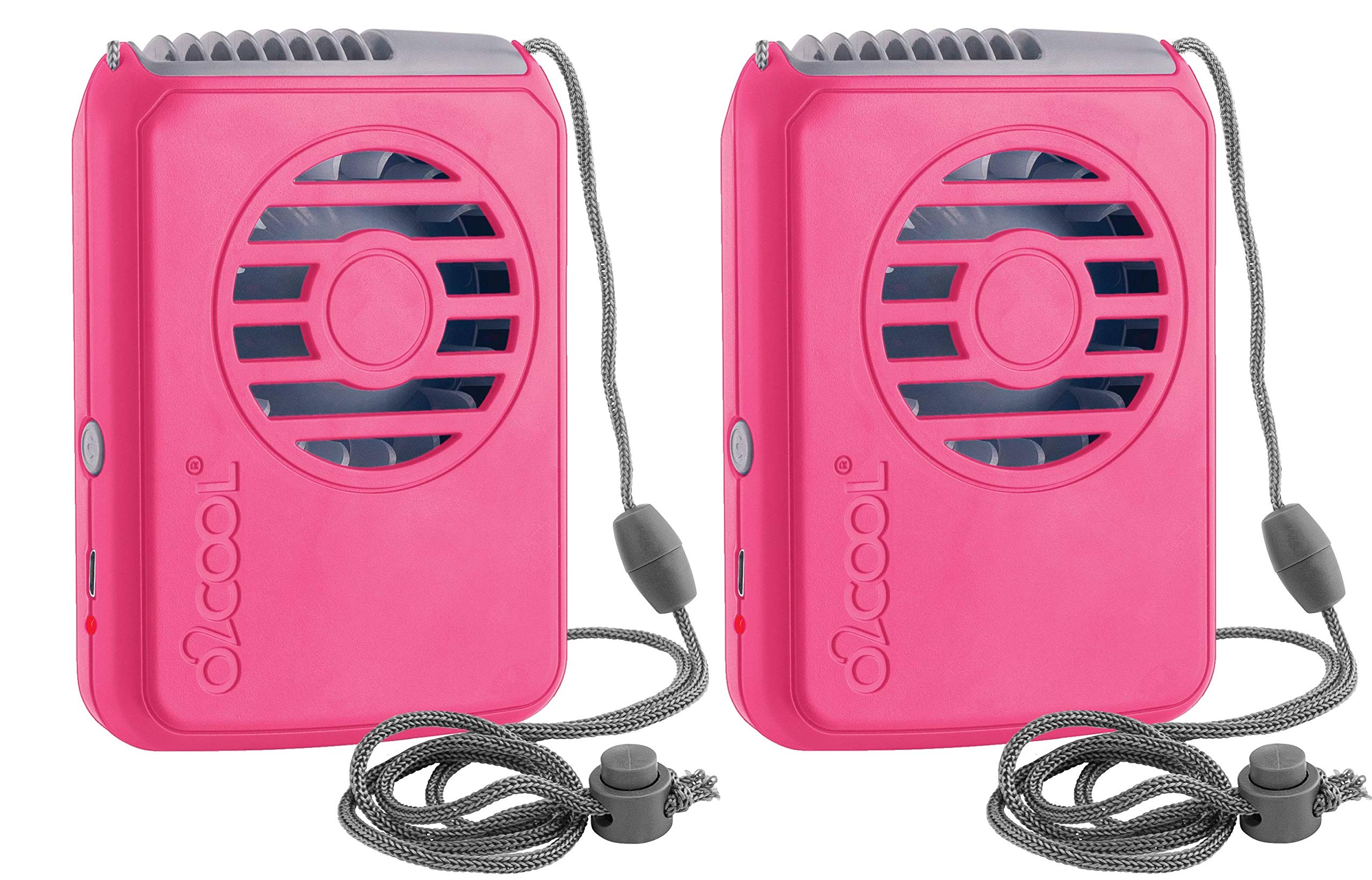 O2COOL Personal Travel Rechargeable Battery Powered Neck Cooling Fan, 2-Pack (Pink)