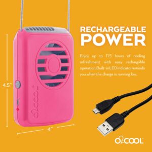 O2COOL Personal Travel Rechargeable Battery Powered Neck Cooling Fan, 2-Pack (Pink)