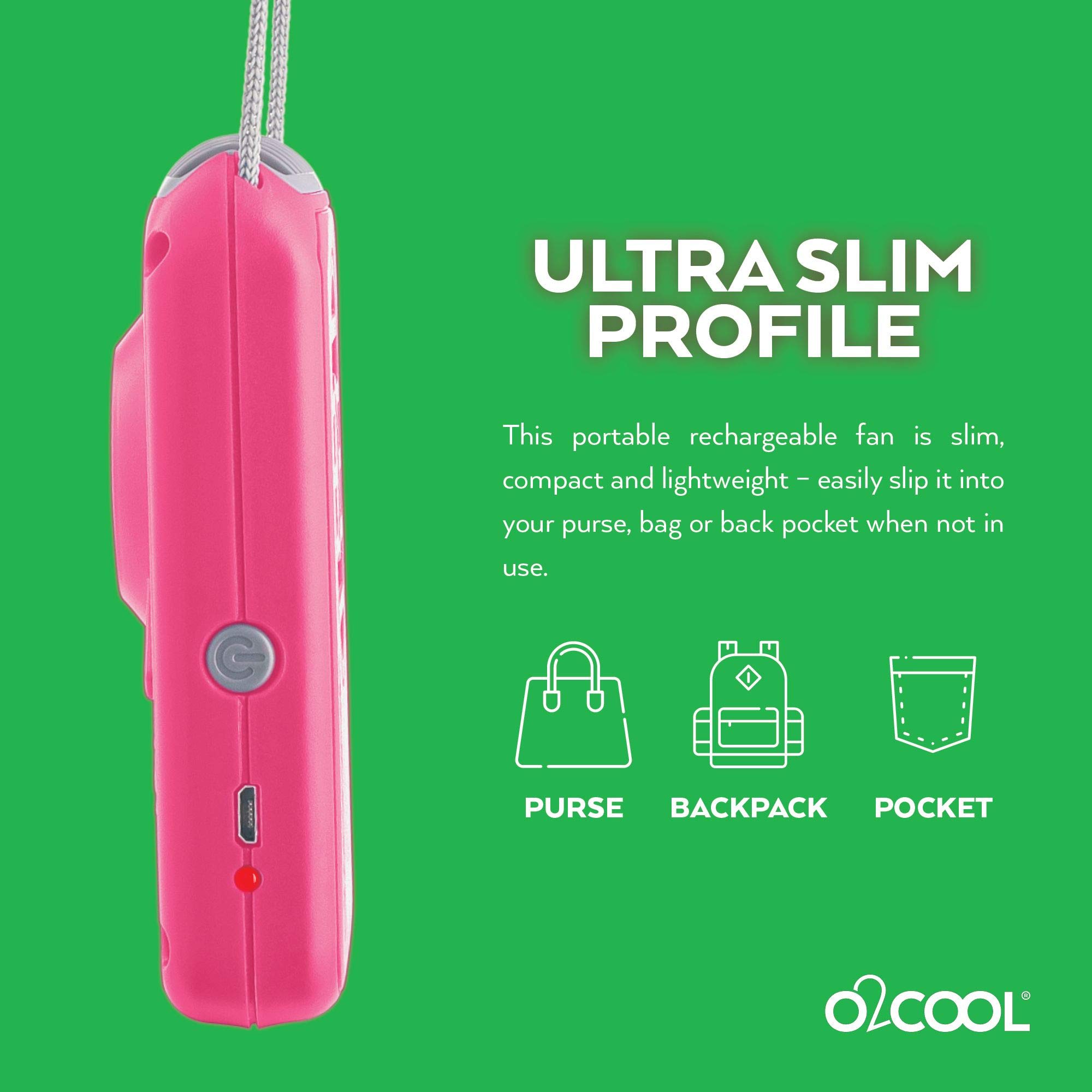 O2COOL Personal Travel Rechargeable Battery Powered Neck Cooling Fan, 2-Pack (Pink)