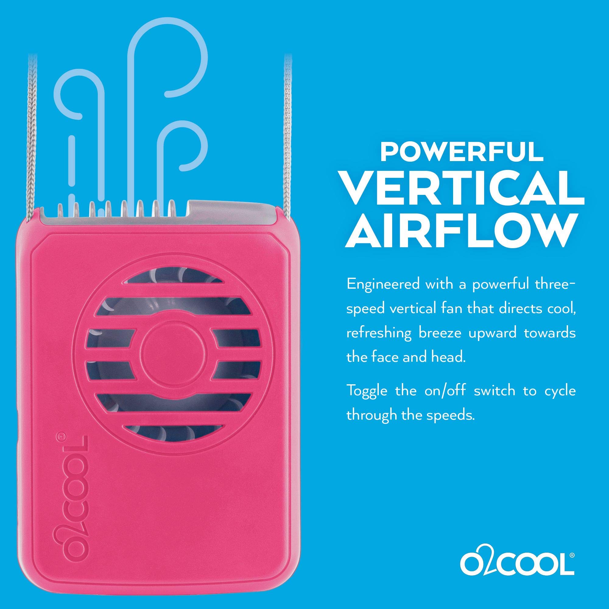 O2COOL Personal Travel Rechargeable Battery Powered Neck Cooling Fan, 2-Pack (Pink)