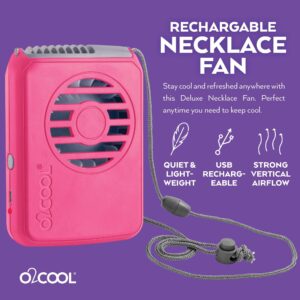 O2COOL Personal Travel Rechargeable Battery Powered Neck Cooling Fan, 2-Pack (Pink)