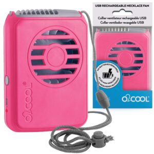 O2COOL Personal Travel Rechargeable Battery Powered Neck Cooling Fan, 2-Pack (Pink)