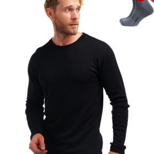 Merino.tech Merino Wool Base Layer - Mens 100% Merino Wool Long Sleeve Thermal Shirts Lite, Midweight, Heavyweight + Socks (Large, Black 250)