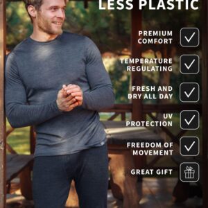 Merino.tech Merino Wool Base Layer - Mens 100% Merino Wool Long Sleeve Thermal Shirts Lite, Midweight, Heavyweight + Socks (Large, Black 250)