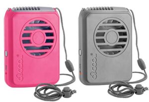 o2cool personal travel rechargeable battery powered neck cooling fan, 2-pack (pink/gray)