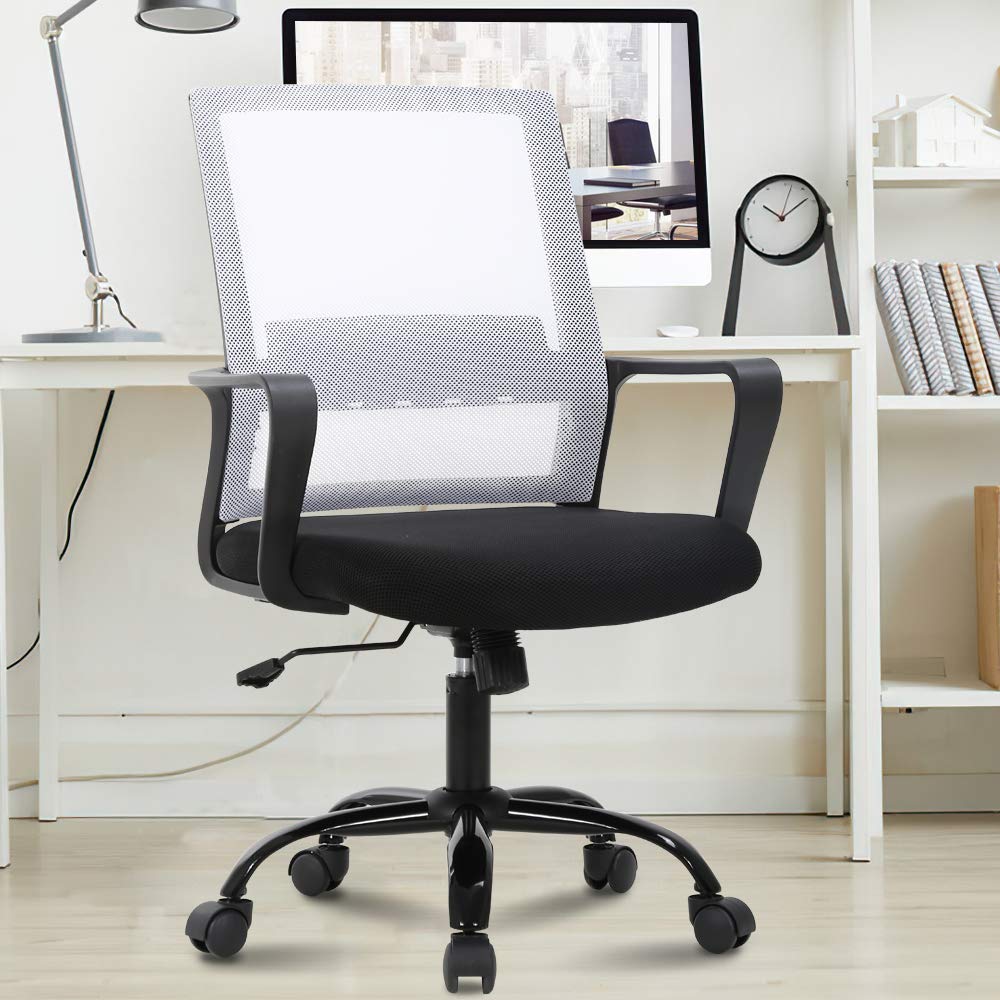 Office Chair Ergonomic Desk Chair Mesh Chair Swivel Rolling Computer Chair Modern Task Chair Executive Chair,with ArmrestsLumbar Support Task Adjustable Stool for Women Men -White