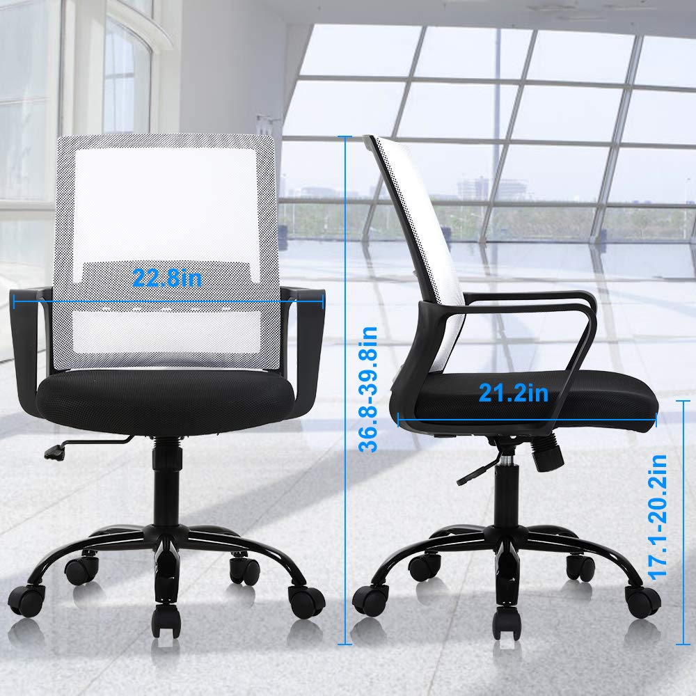 Office Chair Ergonomic Desk Chair Mesh Chair Swivel Rolling Computer Chair Modern Task Chair Executive Chair,with ArmrestsLumbar Support Task Adjustable Stool for Women Men -White