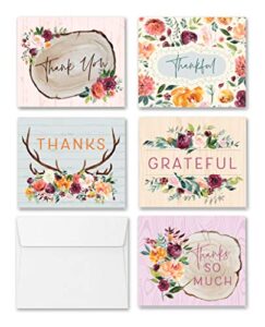 rustic thank you cards, floral thank you cards, thank you cards floral, floral stationary, chic thank you cards (25 pack)