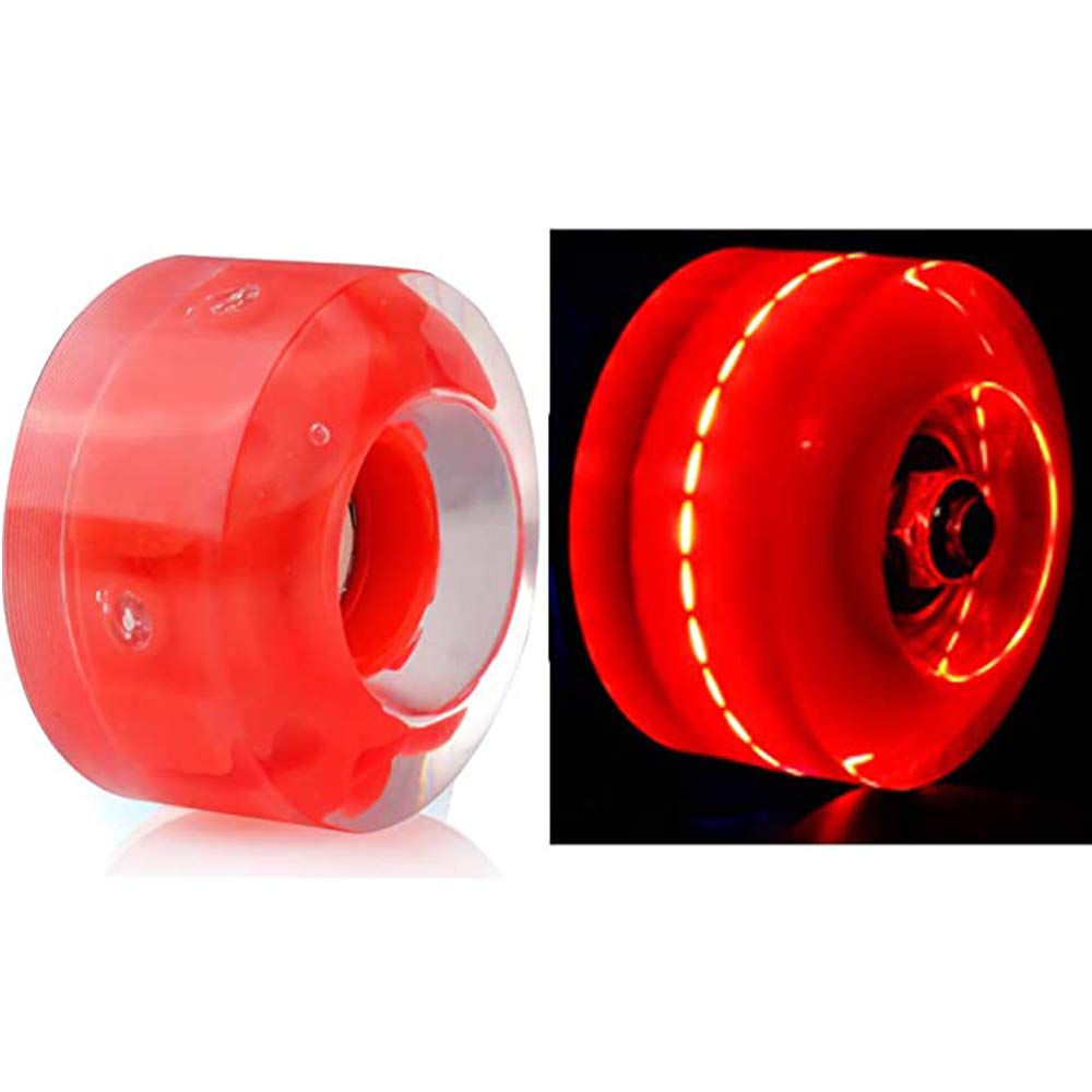 VKEDA Luminous Light up Roller Skate Wheels with Bearings 4Pcs Outdoor Roller Skate Wheels Flash 32mm x 58mm Suitable for Double Row Skating and Skateboard (Red)