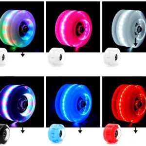 VKEDA Luminous Light up Roller Skate Wheels with Bearings 4Pcs Outdoor Roller Skate Wheels Flash 32mm x 58mm Suitable for Double Row Skating and Skateboard (Red)