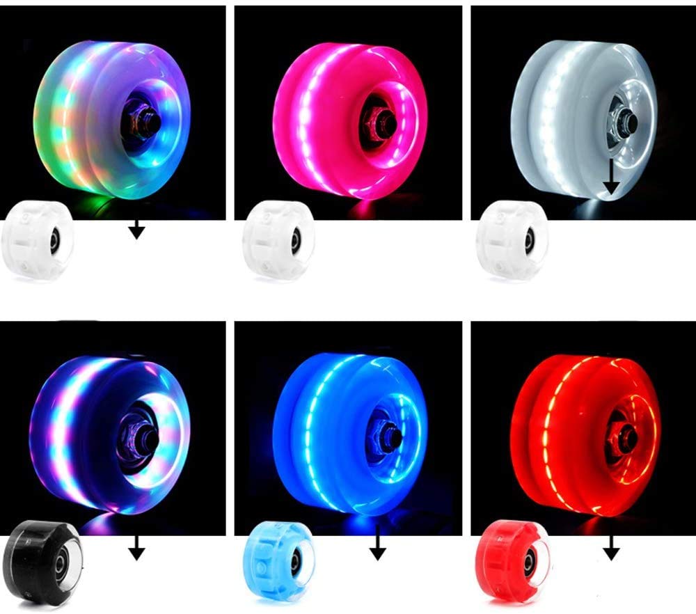 VKEDA Luminous Light up Roller Skate Wheels with Bearings 4Pcs Outdoor Roller Skate Wheels Flash 32mm x 58mm Suitable for Double Row Skating and Skateboard (Red)