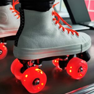 VKEDA Luminous Light up Roller Skate Wheels with Bearings 4Pcs Outdoor Roller Skate Wheels Flash 32mm x 58mm Suitable for Double Row Skating and Skateboard (Red)